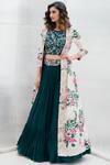 Buy Mrunalini Rao Green Chiffon Printed Jacket Lehenga Set Online | Aza ...