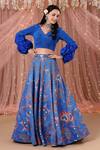 Buy Aayushi Maniar Blue Crepe Silk Puff Sleeve Choli And Lehenga Set ...
