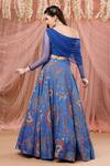 Buy Aayushi Maniar Blue Crepe Silk Draped Off Shoulder Choli And ...
