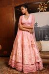 Buy MOHA Atelier Pink Pure Silk Tiered Embroidered Lehenga And Blouse ...