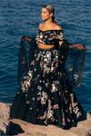 Buy Sahil Kochhar Black Organza Raina Embroidered Lehenga And Off ...