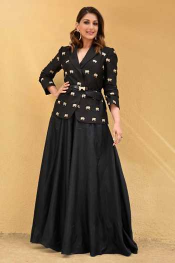 Buy Esha Arora Black Silk Chanderi Embroidered Blazer Online | Aza Fashions