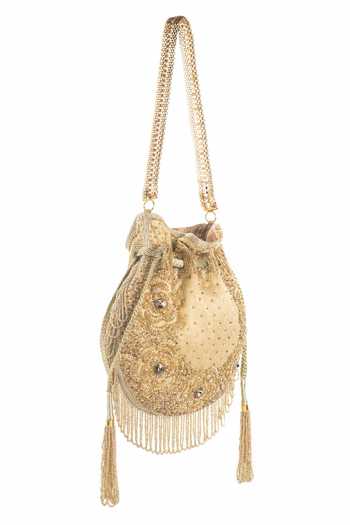 Buy Aloha by PS Floral Embellished Tassel Potli Bag Online | Aza Fashions