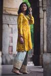 Buy Heena Kochhar Yellow Velvet Embroidered Kurta Set Online | Aza Fashions