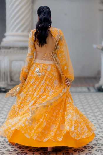 Buy Paulmi and Harsh Orange Organza Lehenga Set Online | Aza Fashions
