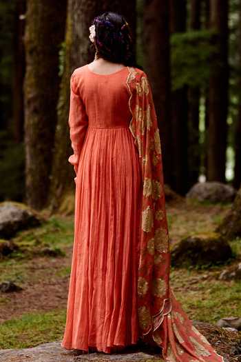 Buy Paulmi and Harsh Orange Malai Chanderi Anarkali With Printed ...