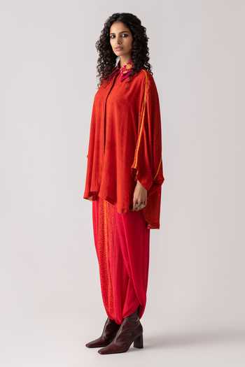 Buy Aseem Kapoor Orange Natural Crepe Mandala Flared Trapeze Shirt ...