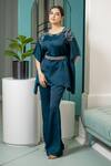 Buy Tamaraa By Tahani Green Milano Satin Thea Kaftan And Flared Pant ...