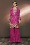 Buy Surbhi shah Pink Pure Spun Silk Bandhej Pattern Kurta Sharara Set ...