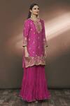 Buy Surbhi shah Pink Pure Spun Silk Bandhej Pattern Kurta Sharara Set ...