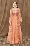 Buy Peach Pure Organza Hand Embroidered Resham Thread Jacket Skirt Set ...