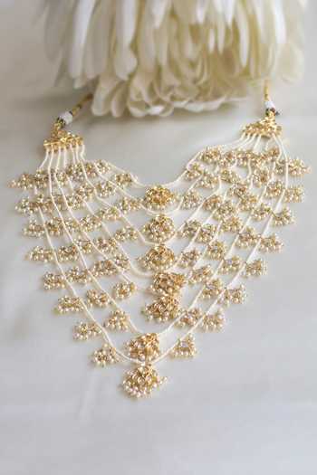 Buy White Kundan Polki Pearl Multi Layered Long Necklace by Nepra By ...