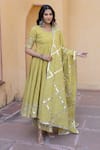 Buy Yellow Cotton Embroidery And Print Gota Patti And Floral Anarkali Set
