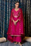 Buy Pink Kurta Chanderi Silk Hand Embroidery Hunar Gulabi Work Set For Women by Maison Shefali ...