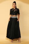Buy Black 65% Cupro 35% Modal Round Gloria Cutwork Crop Top And Skirt ...