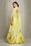 Buy Yellow Organza Embroidery Pearl Sweetheart Neck Cape Lehenga Set ...