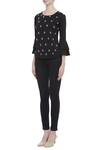 Buy Vikram Phadnis Black Embroidered Bell Sleeve Top Online | Aza Fashions