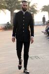 Buy Kunal Rawal Black Babycord Sherwani Pant Set Online | Aza Fashions