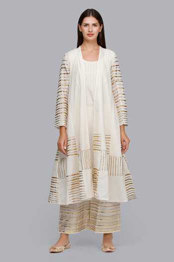 Buy Gulabo by Abu Sandeep White Kora Cotton Embroidered Kalidar Jacket ...