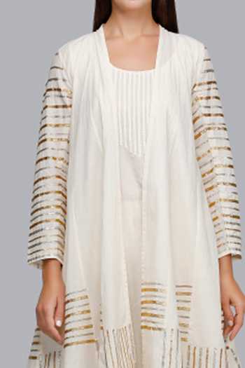 Buy Gulabo by Abu Sandeep White Kora Cotton Embroidered Kalidar Jacket ...
