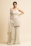 Buy Nitika Gujral White Georgette Embroidered Kurta Gharara Set Online ...