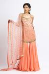 Buy Nitika Gujral Peach Georgette Embroidered Kurta Gharara Set Online ...