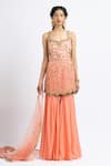 Buy Nitika Gujral Peach Georgette Embroidered Kurta Gharara Set Online ...