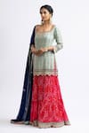 Buy Blue Georgette Embroidered Gota Square Neck Floral Kurta Sharara ...