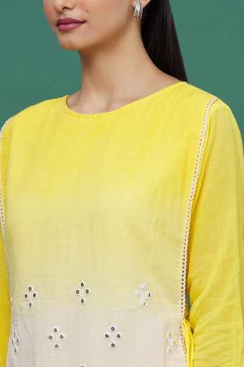 Buy Yellow Cotton Embroidered Abla Round Work Layered Dress For Women ...