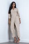 Buy Beige Zero Waste Plain V Neck Marla Wrap Jumpsuit For Women by Doodlage Online at Aza ...