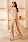 Buy Beige Chanderi Silk Round Chloe Jacket And Pant Set For Women by ...