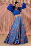 Buy Aayushi Maniar Blue Crepe Silk Puff Sleeve Choli And Lehenga Set ...