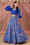 Buy Aayushi Maniar Blue Crepe Silk Puff Sleeve Choli And Lehenga Set ...