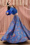 Buy Aayushi Maniar Blue Crepe Silk Puff Sleeve Choli And Lehenga Set ...