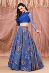Buy Aayushi Maniar Blue Crepe Silk Draped Off Shoulder Choli And ...