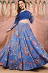 Buy Aayushi Maniar Blue Crepe Silk Draped Off Shoulder Choli And ...