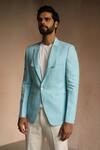 Buy Blue 100% Linen Mallorca Blazer For Men by Philocaly Online at Aza Fashions.