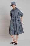 Buy Grey Cotton Shirt Collar Denim Tiered Dress For Women by Mati ...