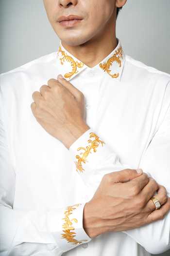 Buy White 100% Cotton Hand Painted Greek Motifs And Spread Collar Shirt ...