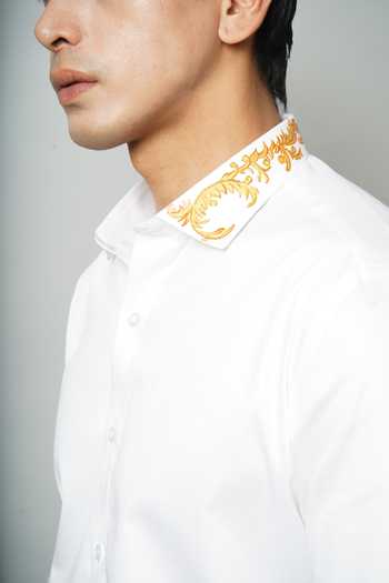 Buy White 100% Cotton Hand Painted Greek Motifs And Spread Collar Shirt ...