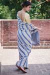 Buy Dressfolk Blue Nargis Handloom Linen Striped Saree Online | Aza Fashions