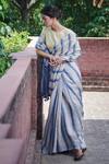 Buy Dressfolk Blue Nargis Handloom Linen Striped Saree Online | Aza Fashions
