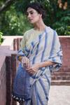 Buy Dressfolk Blue Nargis Handloom Linen Striped Saree Online | Aza Fashions
