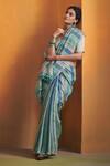 Buy Dressfolk Blue Mirah Handloom Linen Striped Saree Online | Aza Fashions