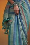 Buy Dressfolk Blue Mirah Handloom Linen Striped Saree Online | Aza Fashions