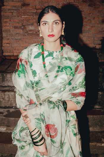 Buy Ivory Saree Handwoven Organza Silk Printed Leaf Ramri With Blouse ...