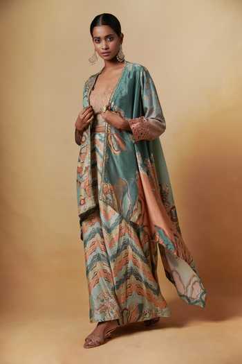 Buy Saundh Multi Color Agni Print Jacket And Lehenga Set Online | Aza ...