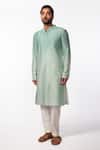 Buy Kaka Menswear Green Twirl Embroidered Kurta Set Online | Aza Fashions