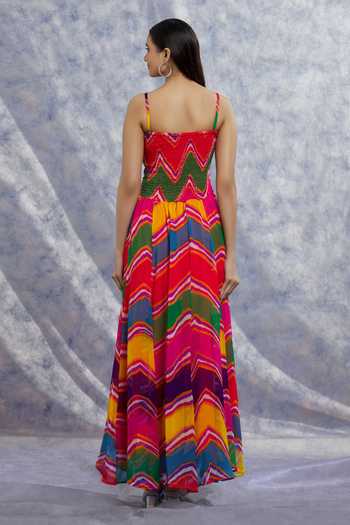 Buy Multi Color Chiffon, Cotton Square Neck Chevron Pattern Dress For ...