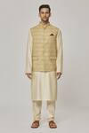 Buy Aham-Vayam Beige Cotton Linen Tathastu Embroidered Nehru Jacket ...